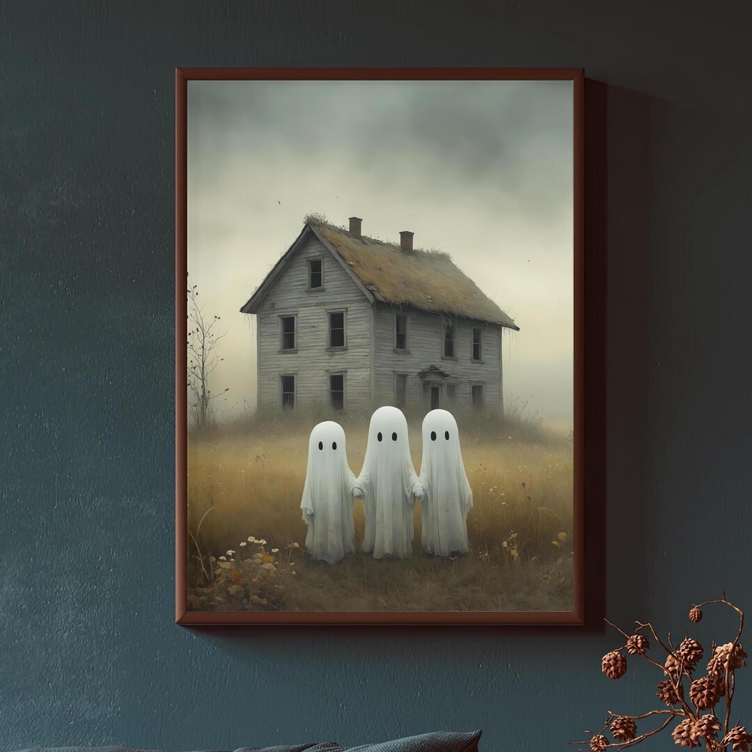 Cute 3 Sibling Ghosts Art Print, Spooky Vintage Halloween Print ...