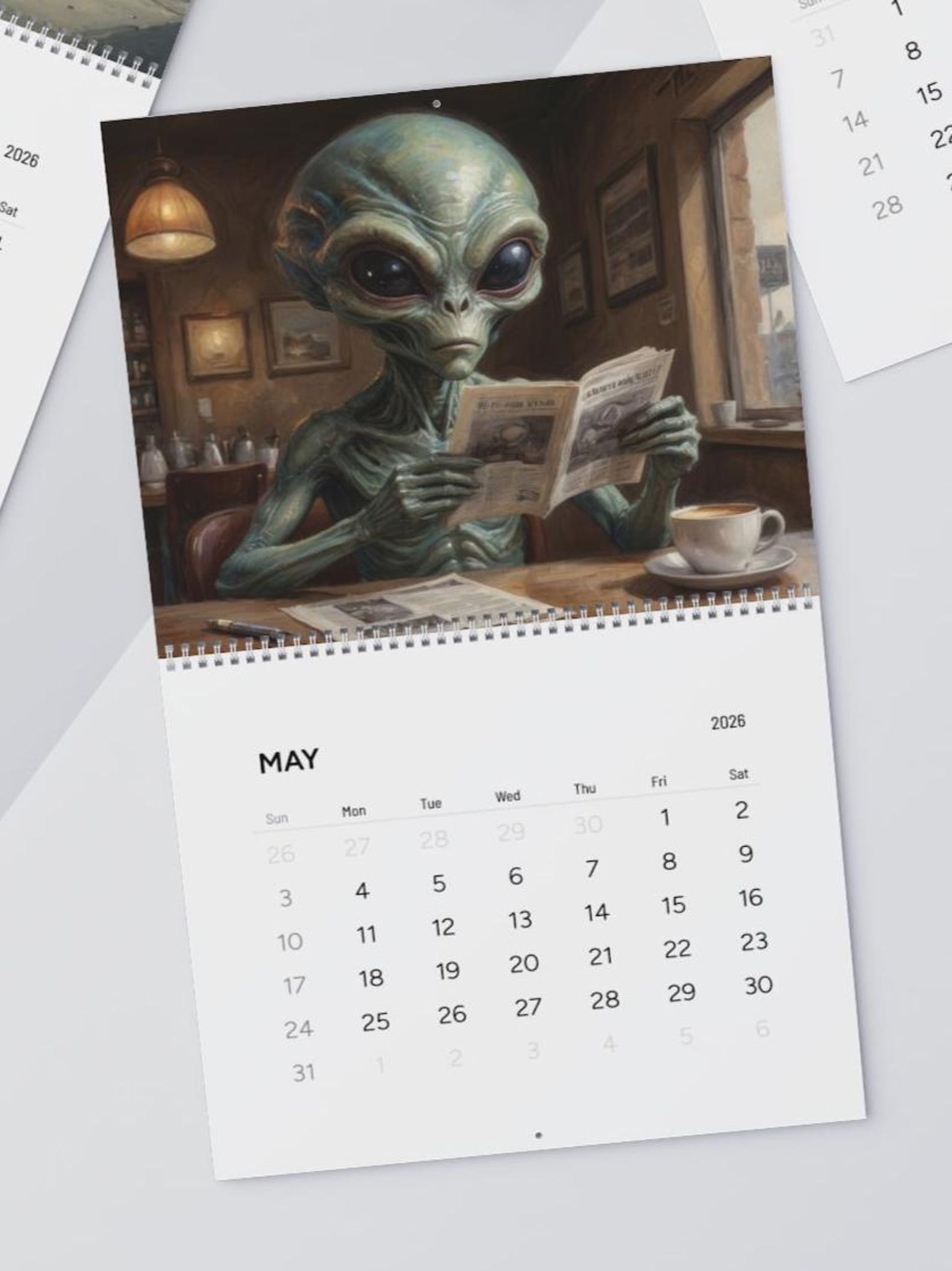 Funny Alien 2026 Wall Calendar Planner, Fun Sci-fi UFO Lover Home Decor ...