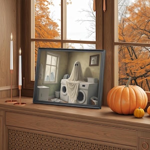 Ghost Doing Laundry Halloween Wall Decor Art Print, Funny Spooky Ghost ...