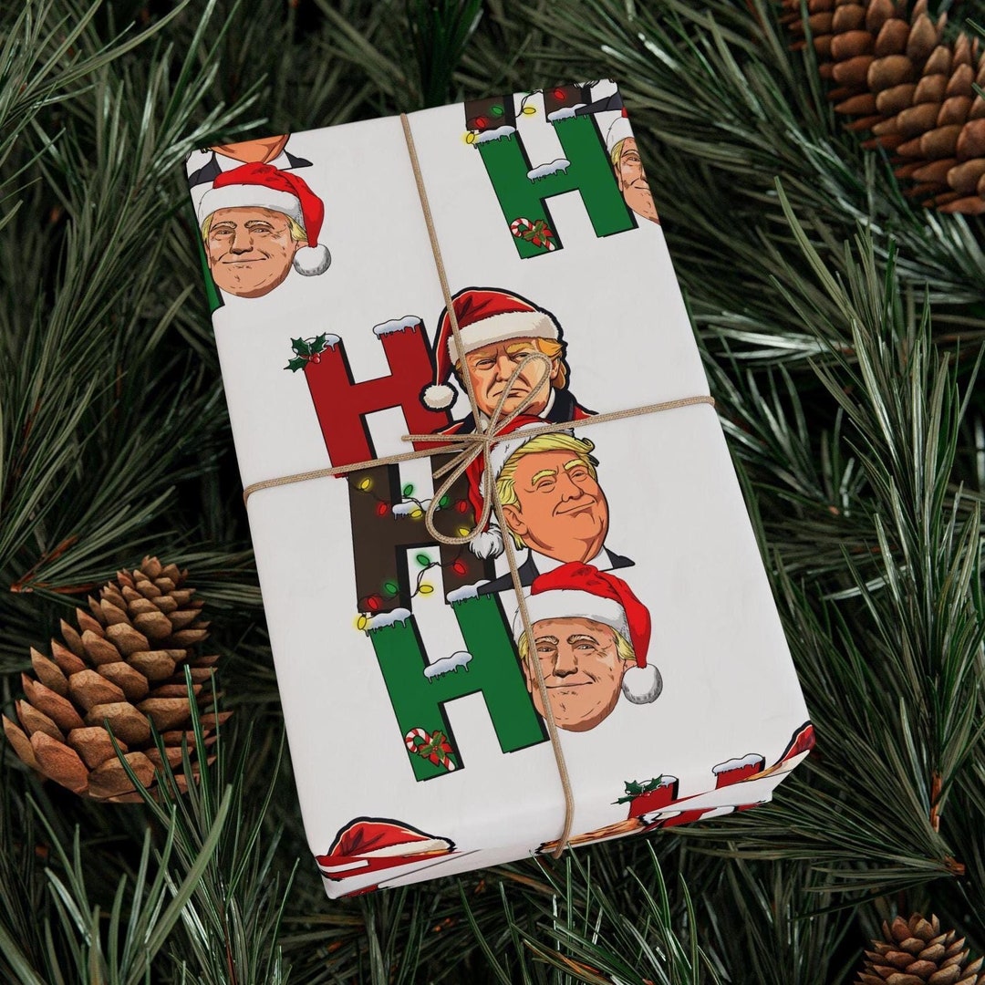 Quirky Donald Trump Christmas Wrapping Paper, Funny Ho Ho Ho MAGA Gift ...