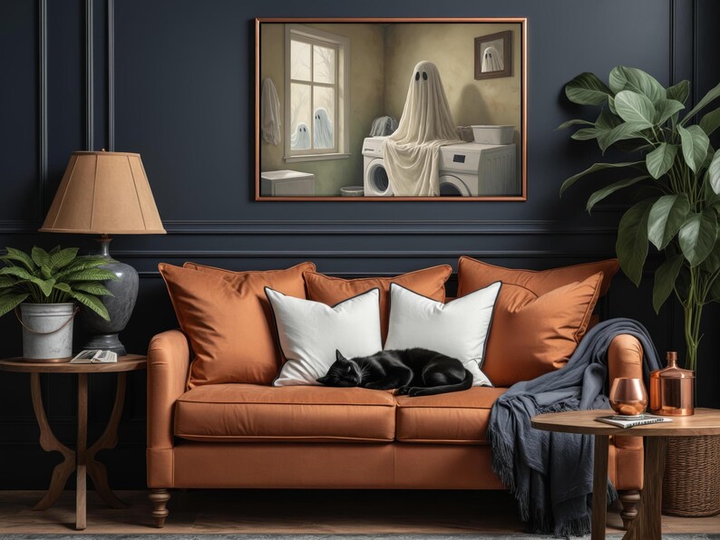 Ghost Doing Laundry Halloween Wall Decor Art Print, Funny Spooky Ghost ...