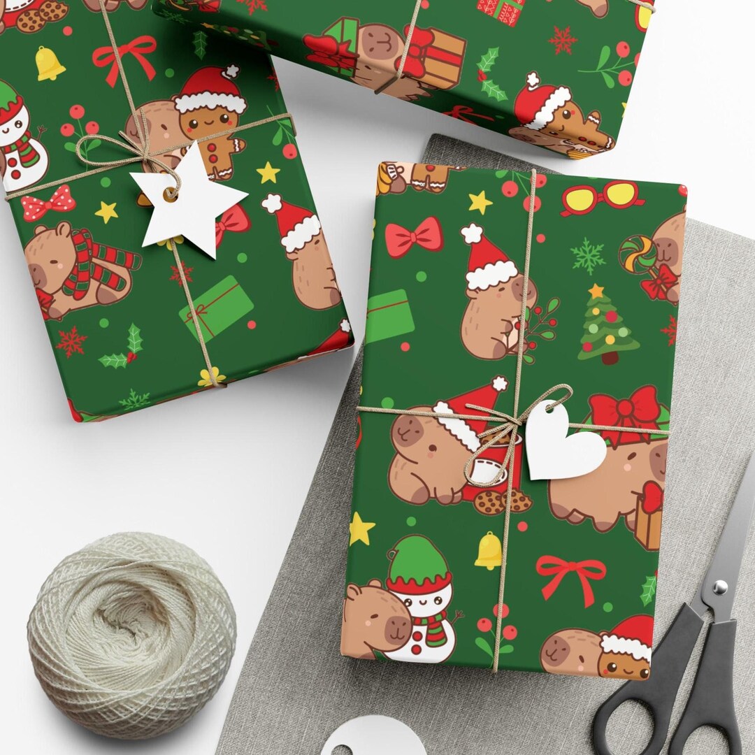 Capybara Christmas Wrapping Paper, Funny Cute Xmas Capy Gift Wrap, Fun ...