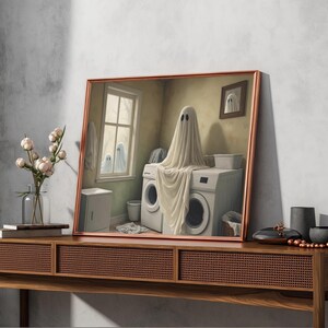Ghost Doing Laundry Halloween Wall Decor Art Print, Funny Spooky Ghost ...