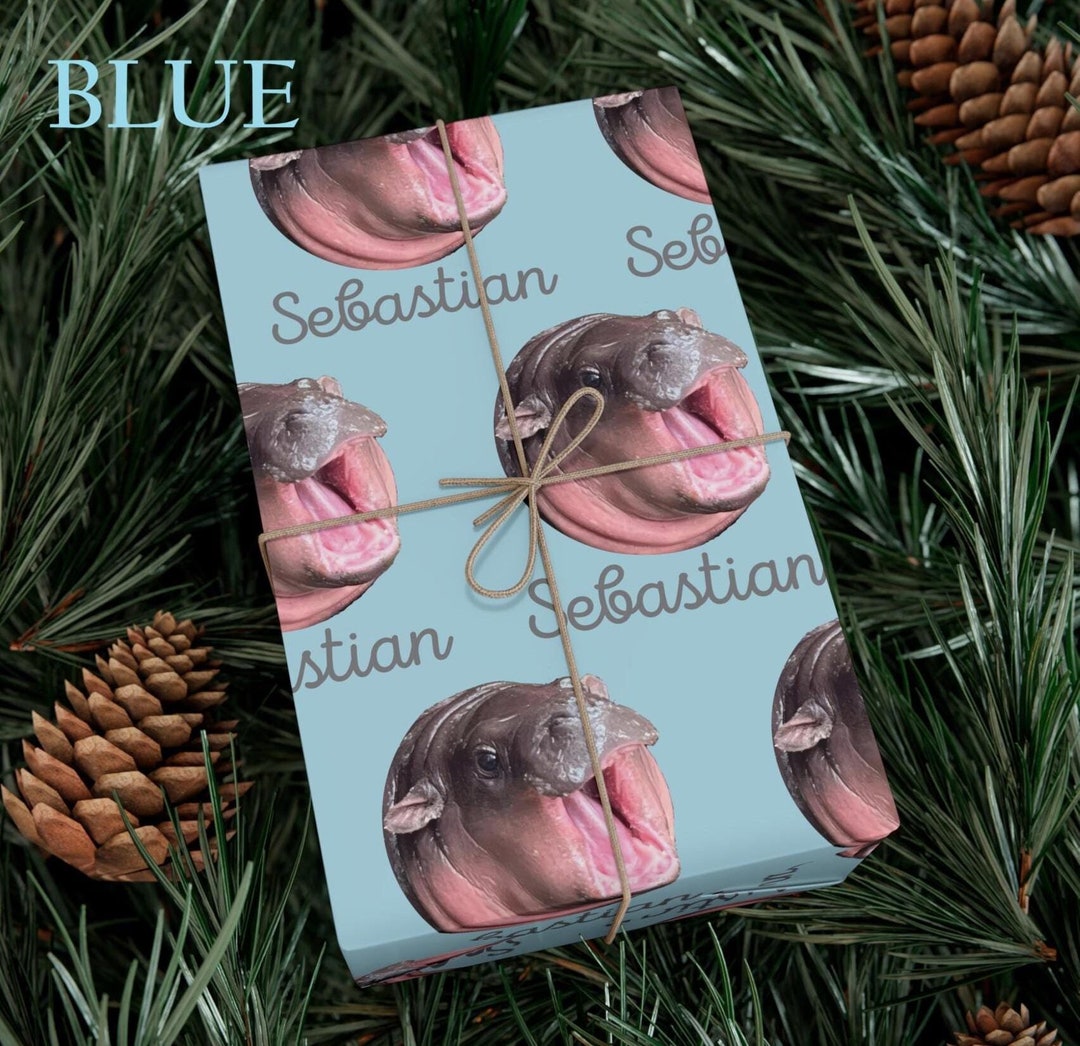 Personalized Moo Deng Gift Wrap, Funny Baby Pygmy Hippo Christmas ...