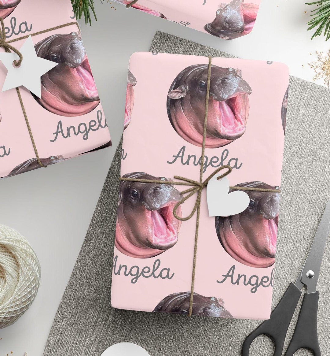 Personalized Moo Deng Gift Wrap, Funny Baby Pygmy Hippo Christmas ...