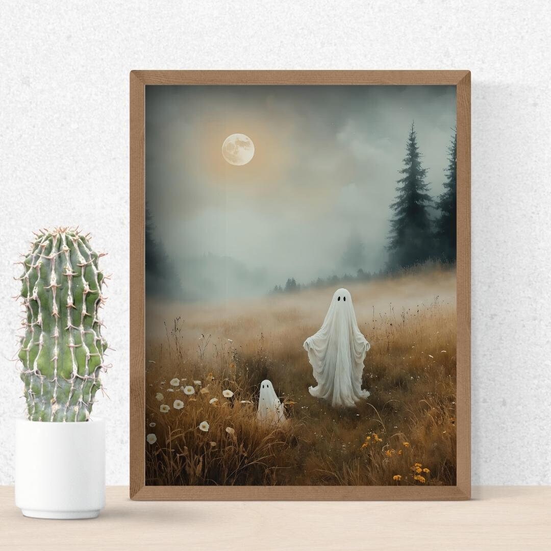 Retro Ghost Mom and Child Art Print, Spooky Vintage Halloween ...