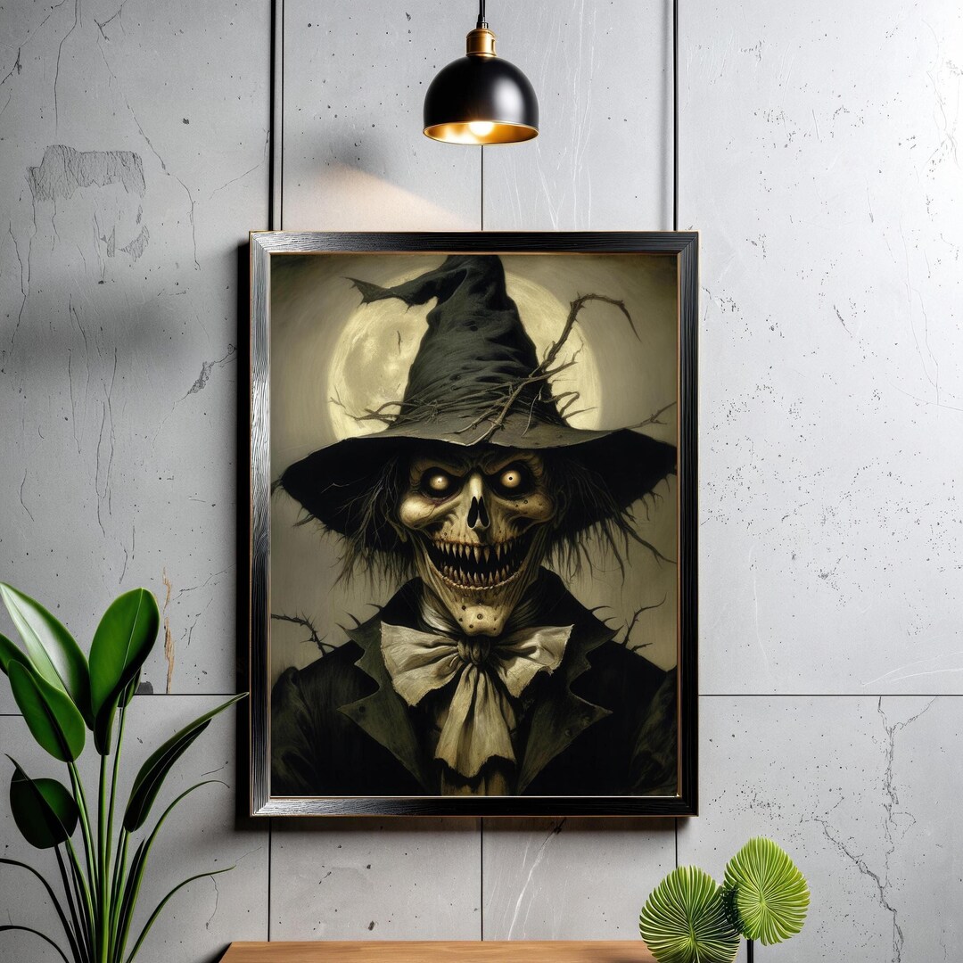 Horror Halloween Art Print Scary Scarecrow Printable Wall Art, Gothic ...