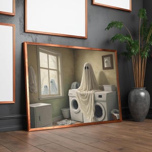 Ghost Doing Laundry Halloween Wall Decor Art Print, Funny Spooky Ghost ...