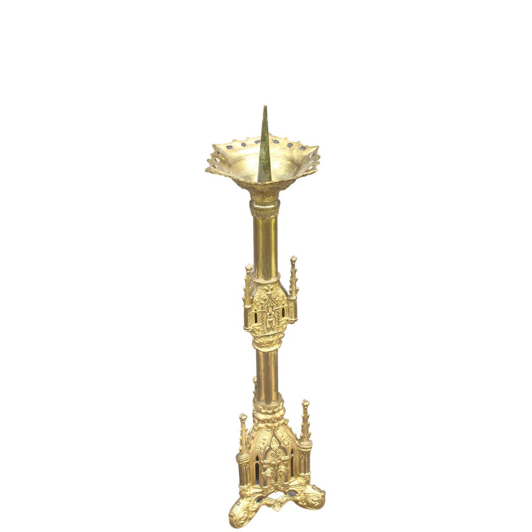 Antique 26" Church Altar Candlestick Neo Gothic French Brass Religious ...