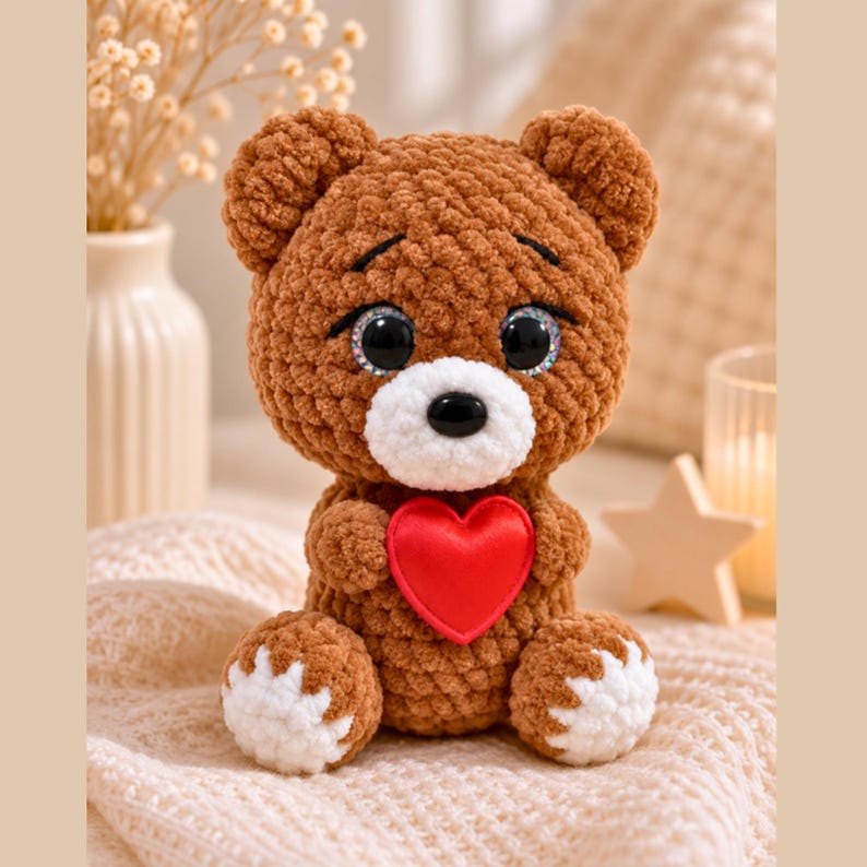 Crochet Teddy Bear PDF Pattern, Amigurumi Bear Holding Heart, Plush Toy ...