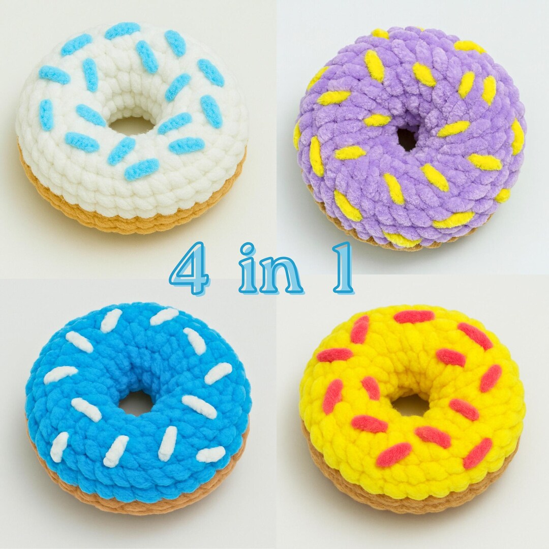 Crochet 4 Donuts Keychain Set | 4 Handmade Plush Donut Charms | Cute ...
