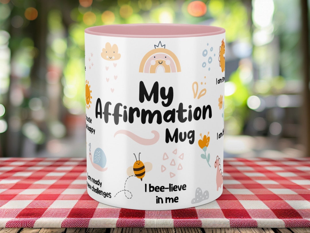 KIDS DAILY AFFIRMATIONS Cup, Coloured Positivity Mug, Birthday Present ...