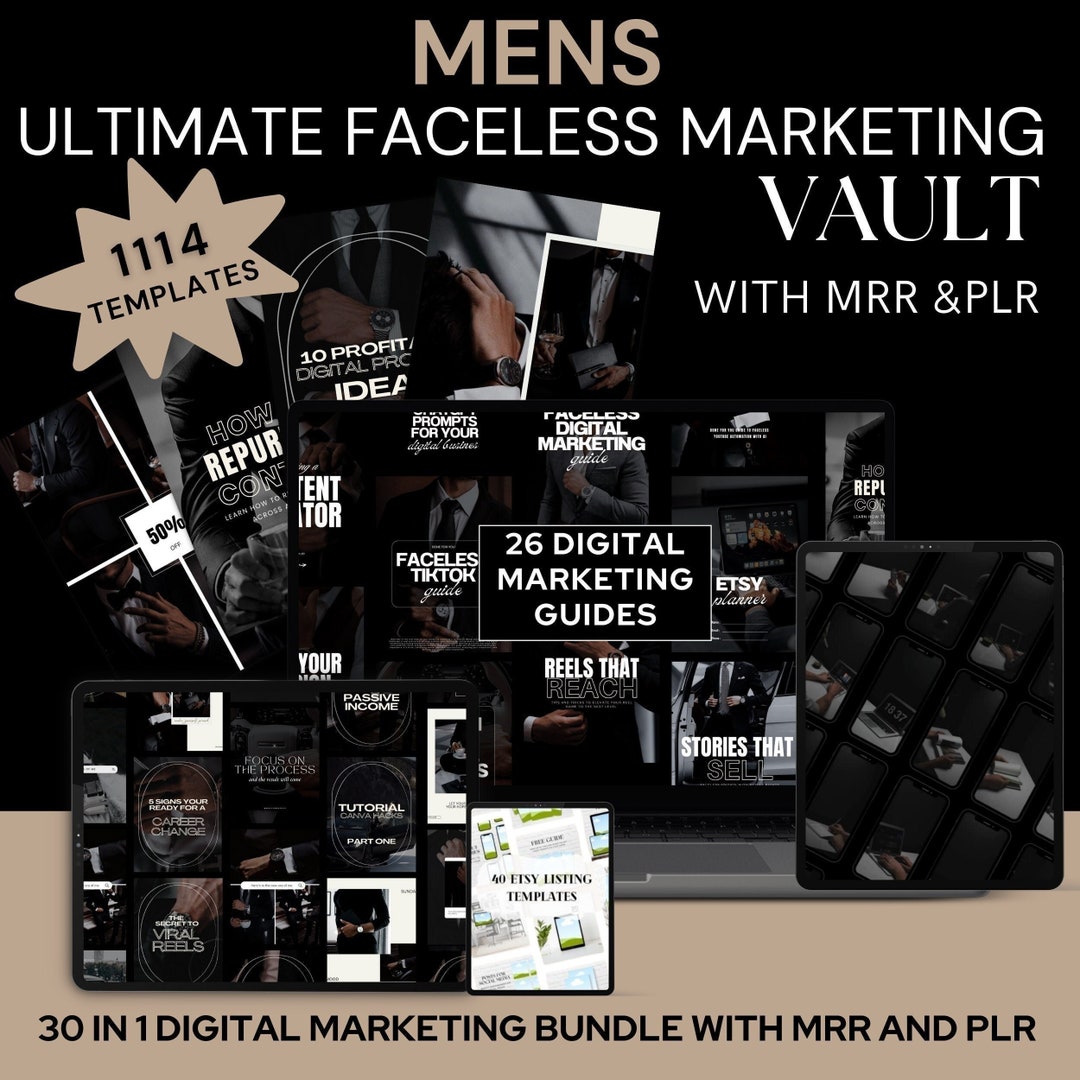 Men's Faceless Marketing Vault: 30-in-1 Digital Marketing Bundle (MRR ...
