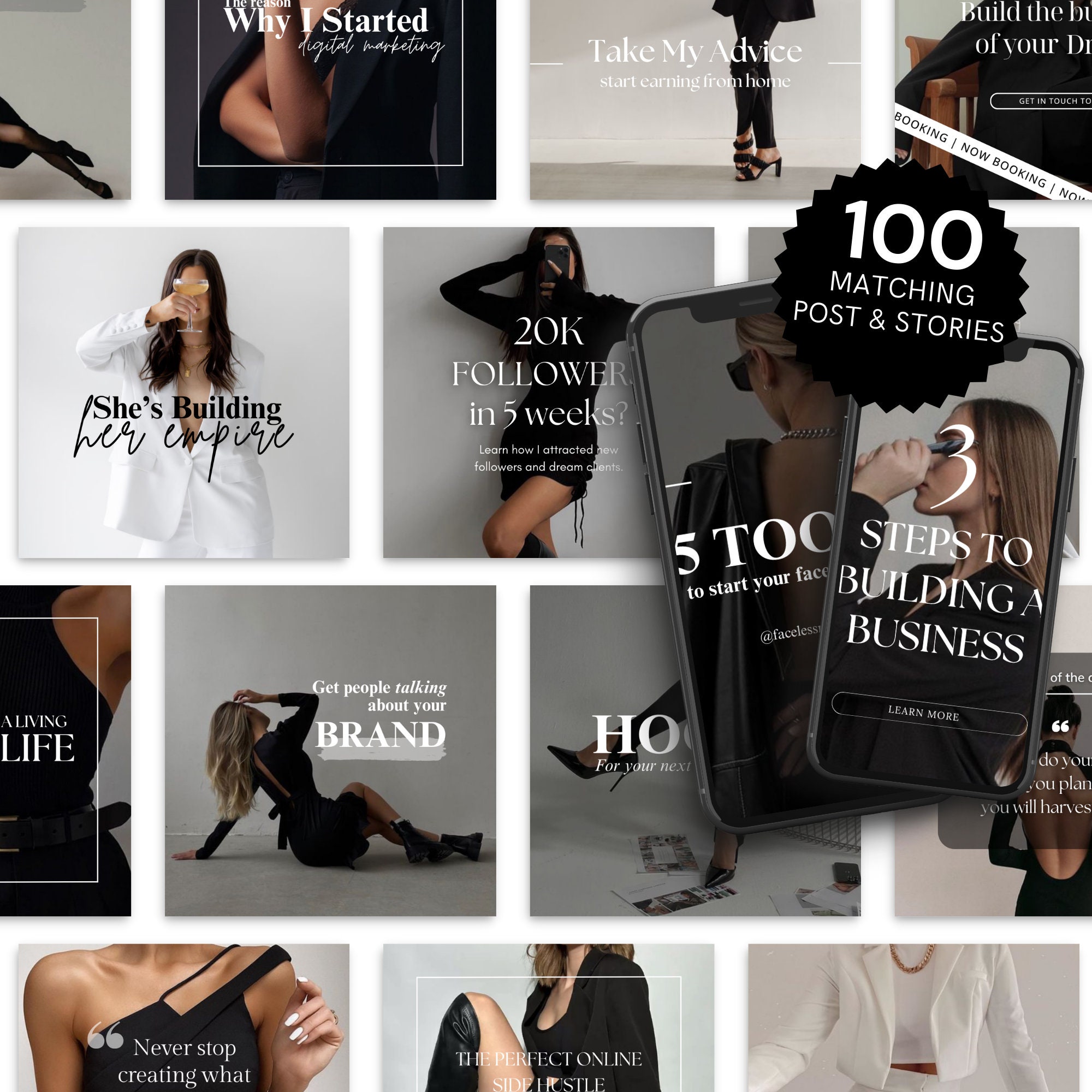 100 Faceless Instagram Posts and Matching Stories for Faceless Digital ...