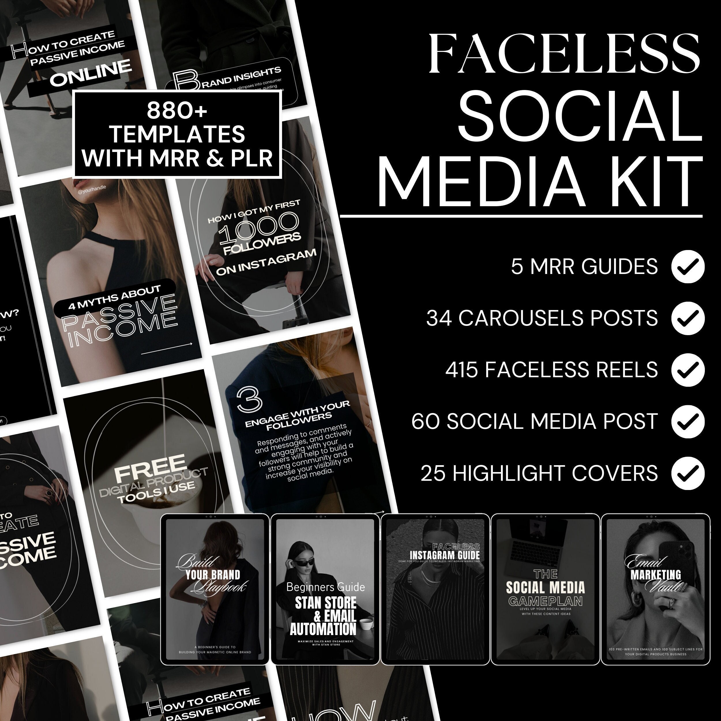 Faceless Social Media Content Launch Kit, Dark Black Aesthetics, MRR ...