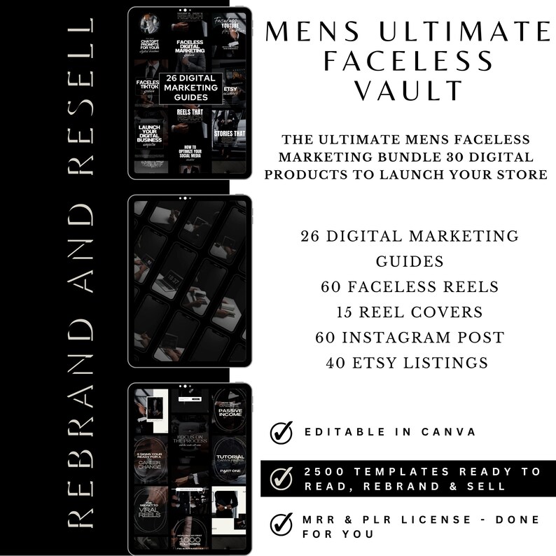 Men's Faceless Marketing Vault: 30-in-1 Digital Marketing Bundle (MRR ...