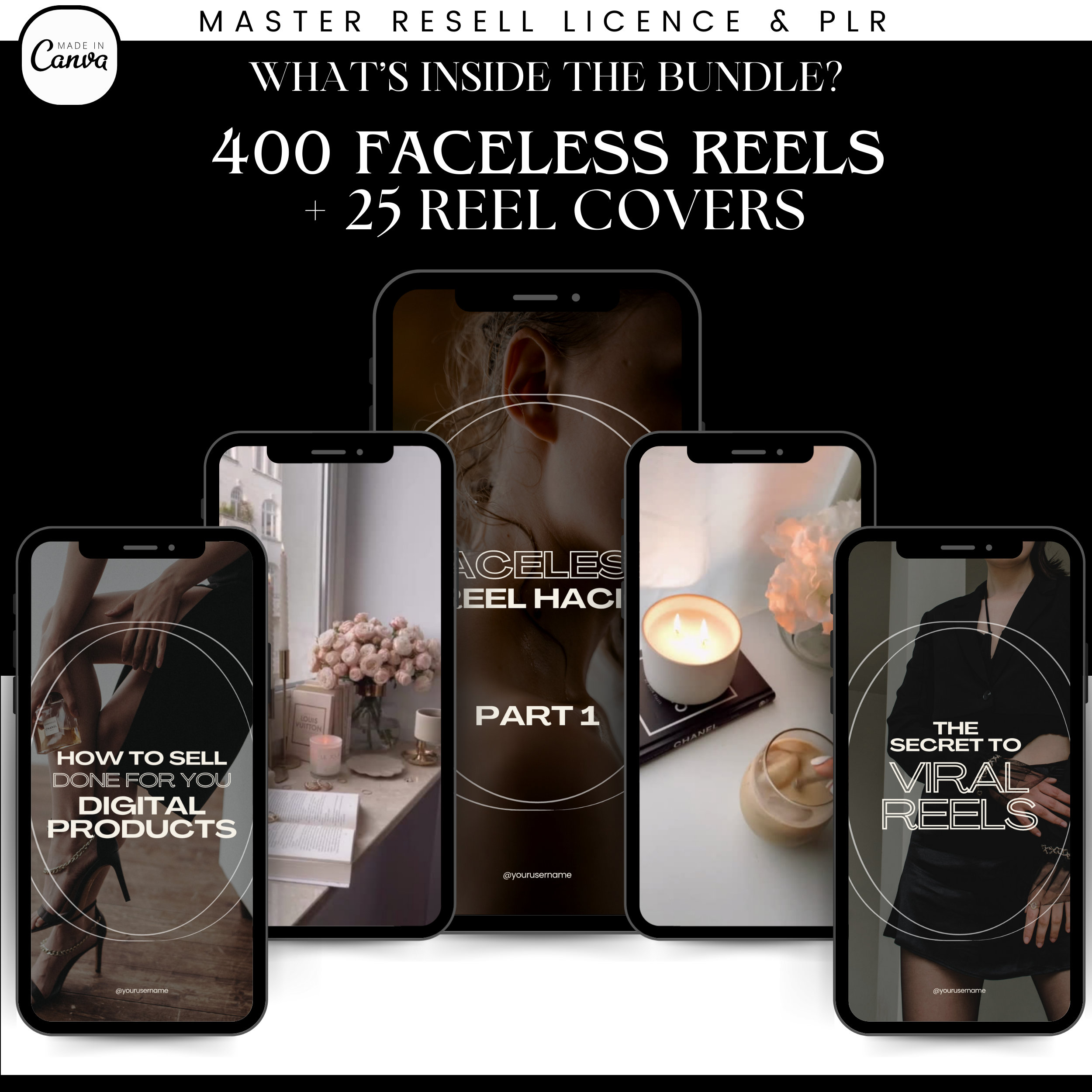 Faceless Social Media Content Launch Kit, Dark Black Aesthetics, MRR ...