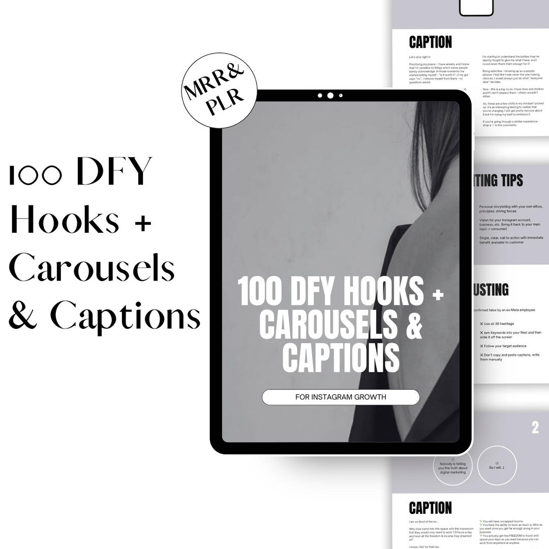 100 DFY Hooks + Carousels & Captions for Instagram Growth | MRR, PLR ...