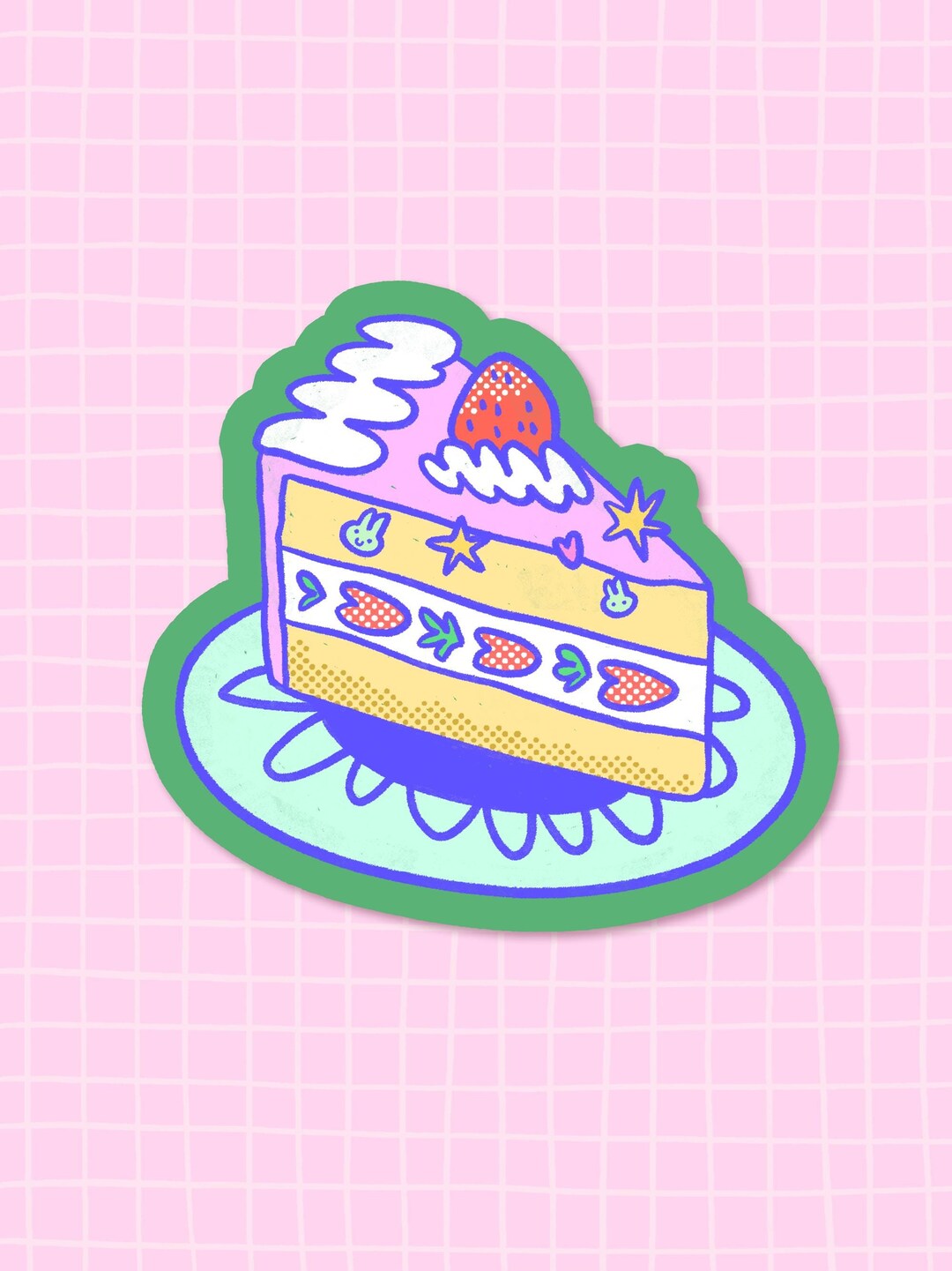 Slice of Cake Sticker - Strawberry Cake Sticker, Food Sticker, Fruit ...