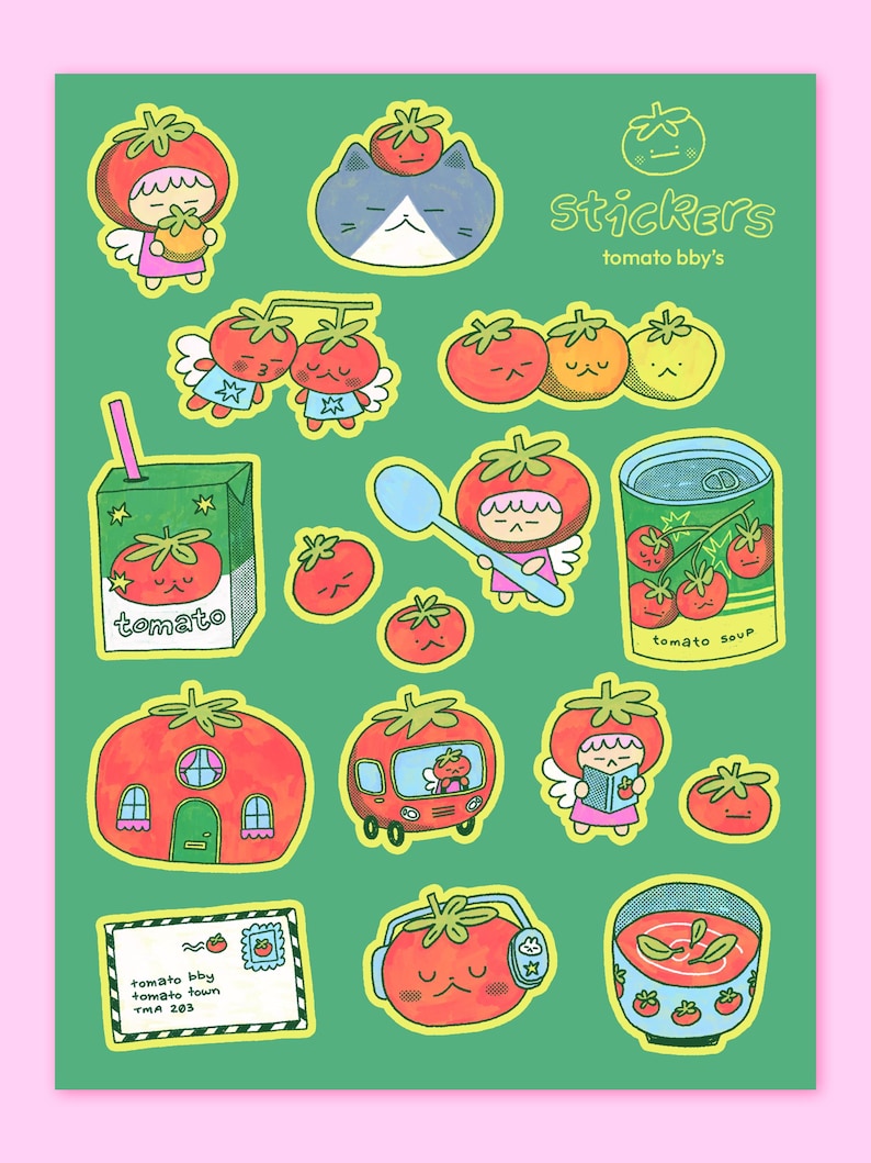 Tomato Bbys Sticker Sheet - A6, Tomato Stickers, Food Stickers, Matte ...