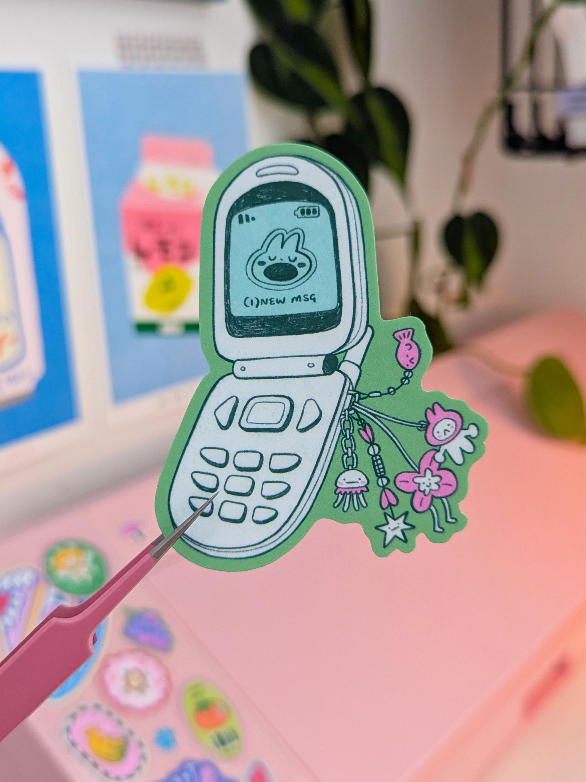 Flip Phone Charm Sticker - Cute Sticker, Vinyl Sticker, Phone Charms ...