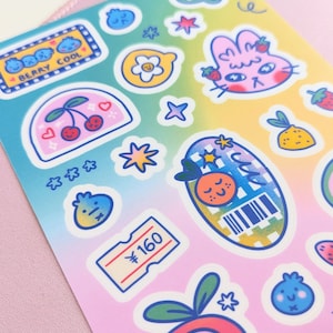 Fruity Sticker Sheet - A6, Strawberry Sticker, Cherry Sticker, Matte ...
