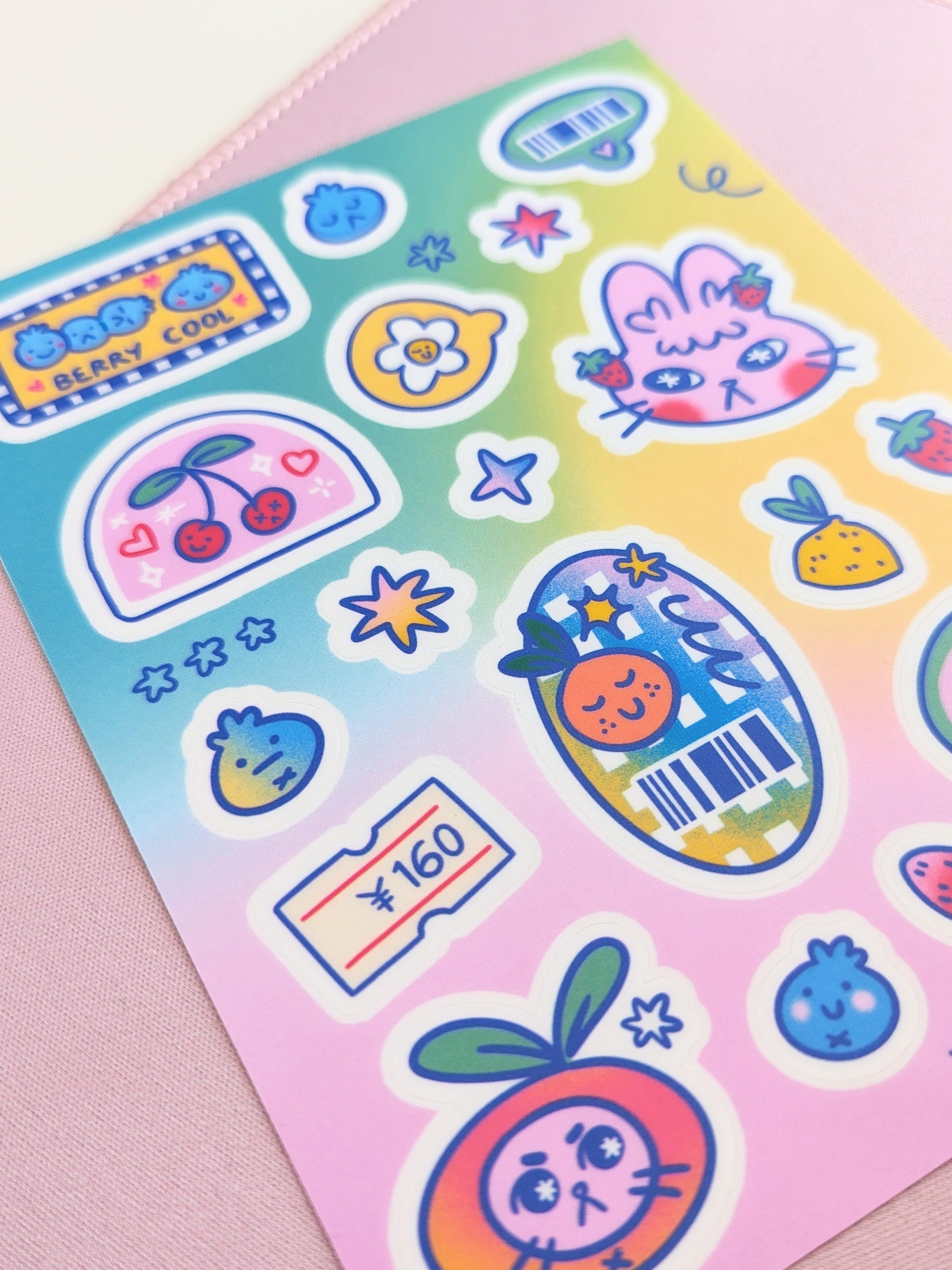 Fruity Sticker Sheet A6, Strawberry Sticker, Cherry Sticker, Matte ...