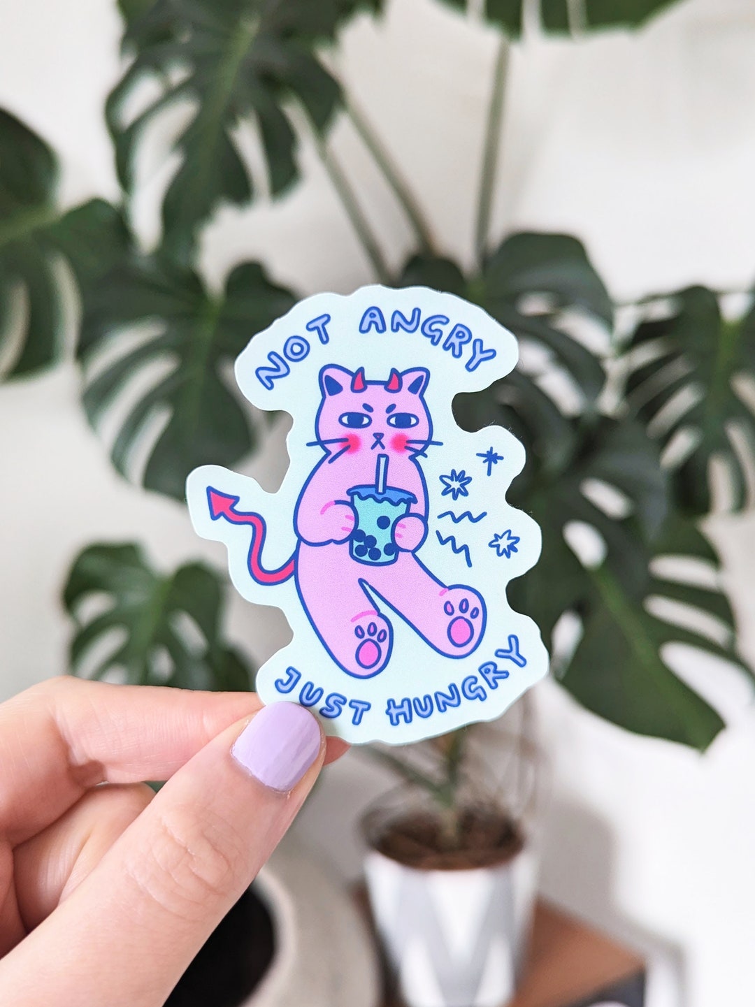 Not Angry, Just Hungry Sticker Boba Tea, Cute Art Sticker, Vinyl ...