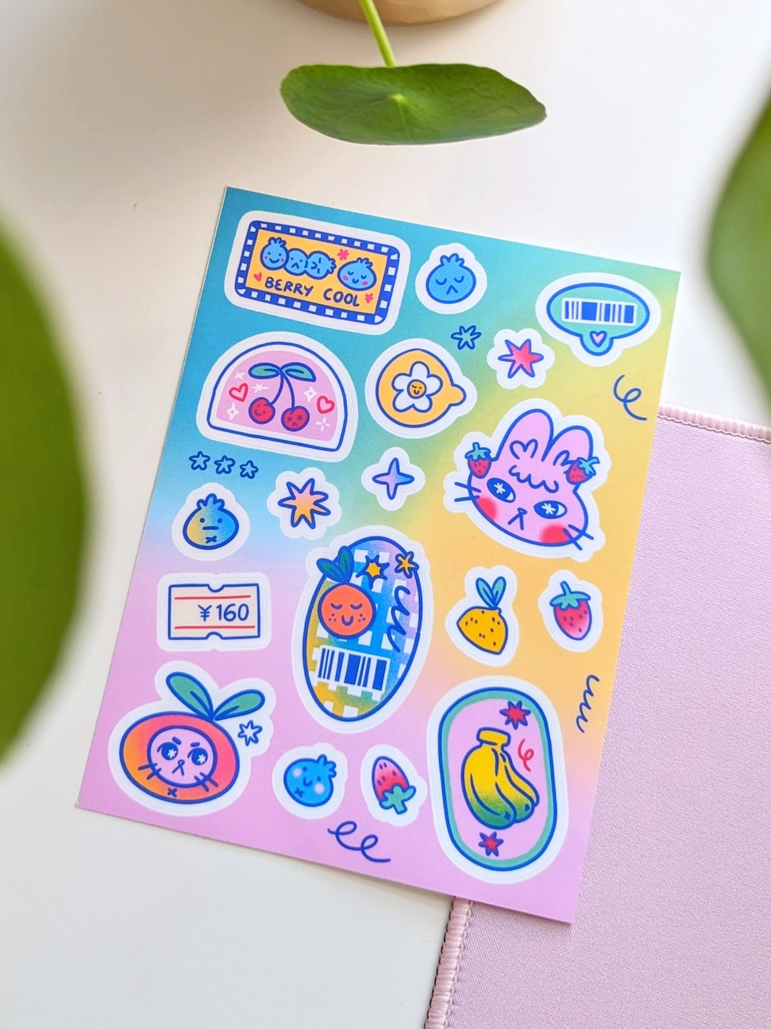 Fruity Sticker Sheet - A6, Strawberry Sticker, Cherry Sticker, Matte ...