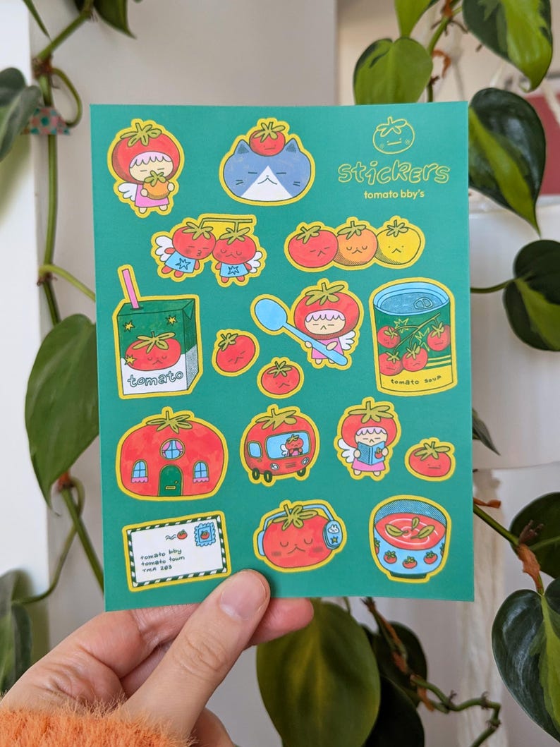 Tomato Bbys Sticker Sheet - A6, Tomato Stickers, Food Stickers, Matte ...