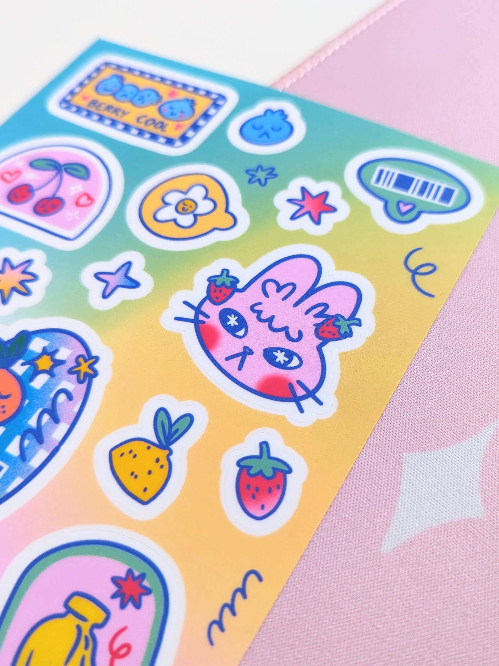 Fruity Sticker Sheet - A6, Strawberry Sticker, Cherry Sticker, Matte ...