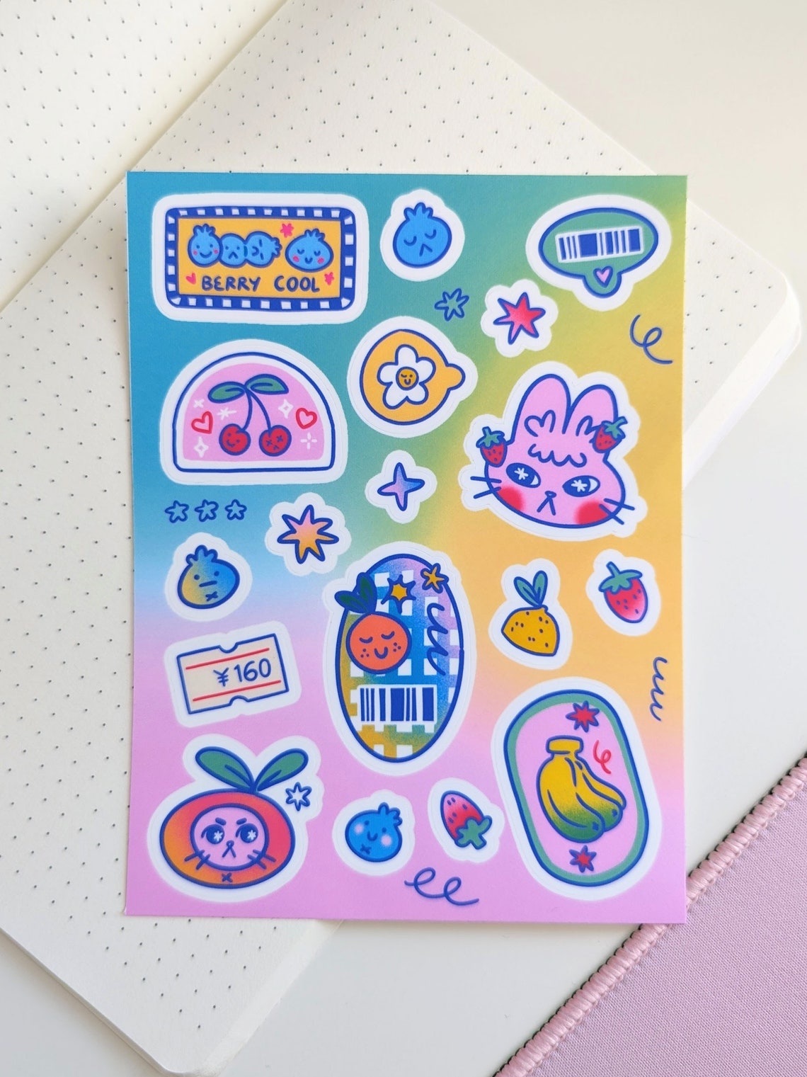 Fruity Sticker Sheet A6, Strawberry Sticker, Cherry Sticker, Matte ...