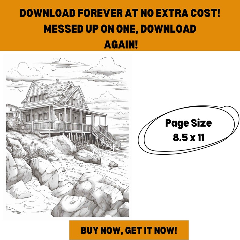 Summer Beach House Coloring Book Pages for Adults and Kids, 30 ...