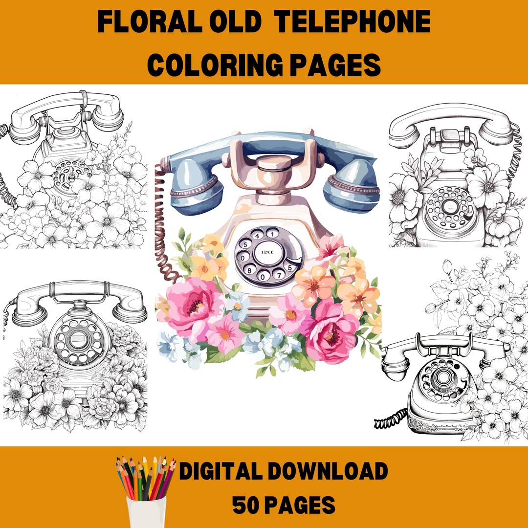 Floral Old Telephone Coloring Pages - Etsy