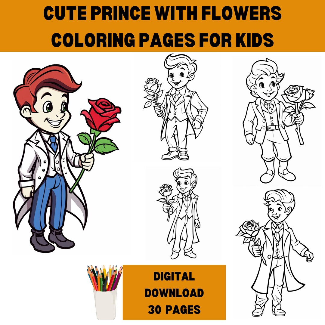 Young and Magical Prince With Flowers Coloring Pages,fairy Tale Art ...