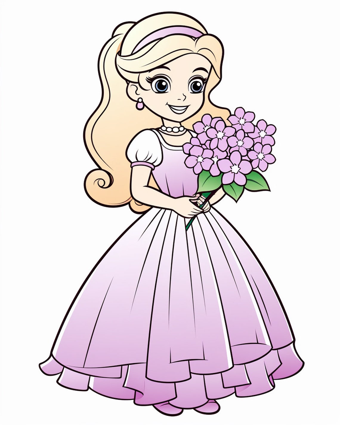 Cute Princess With Flowers Coloring Book, Kids Floral Coloring Pages ...