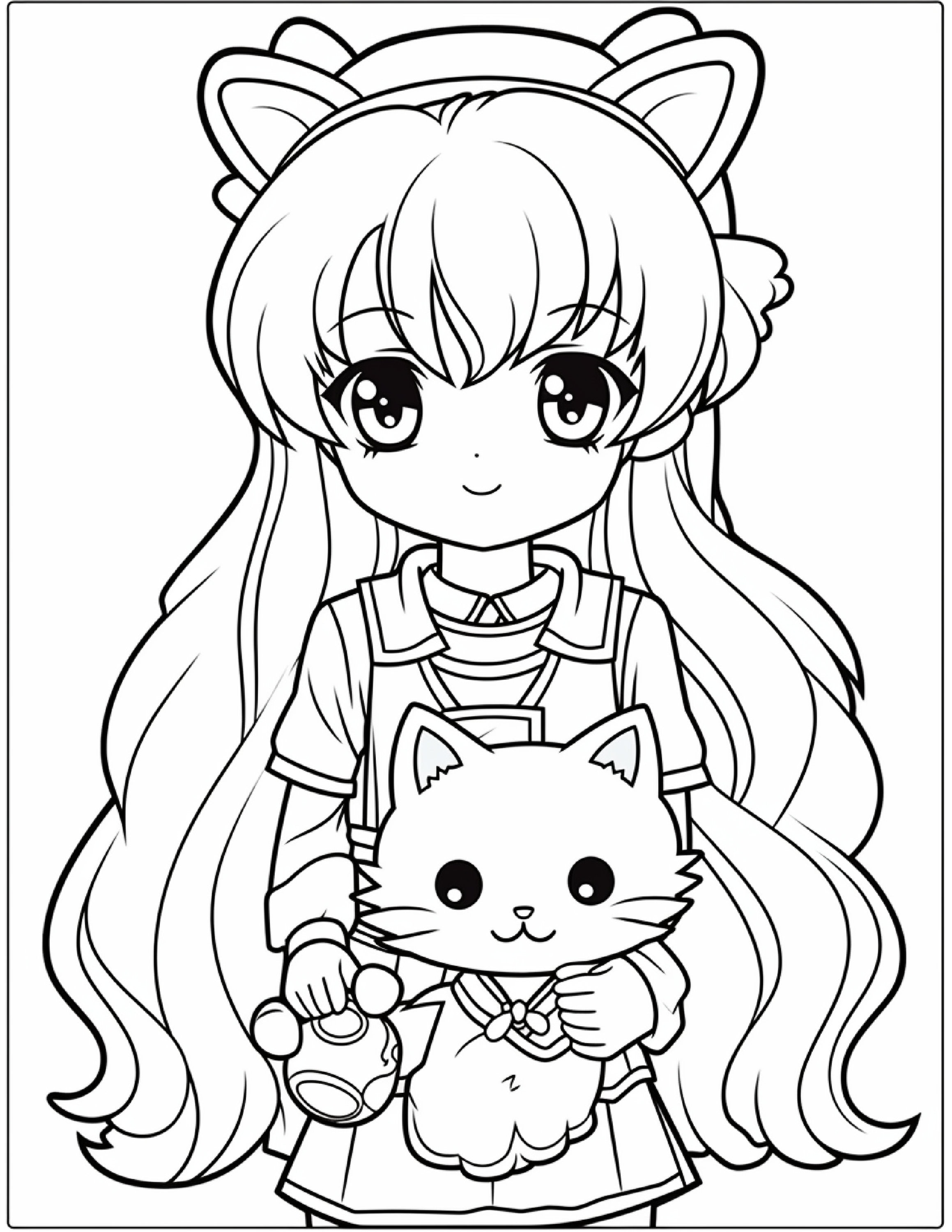Simple Anime Girl Art Coloring Pages for Adults and Kids, Gifts for ...