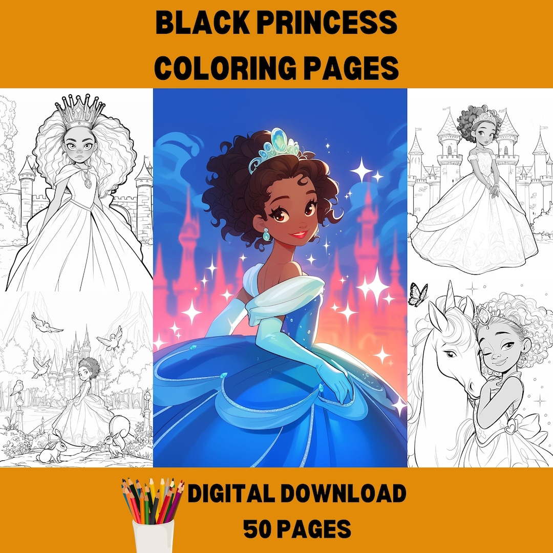 Black Princess Coloring Pages - Etsy