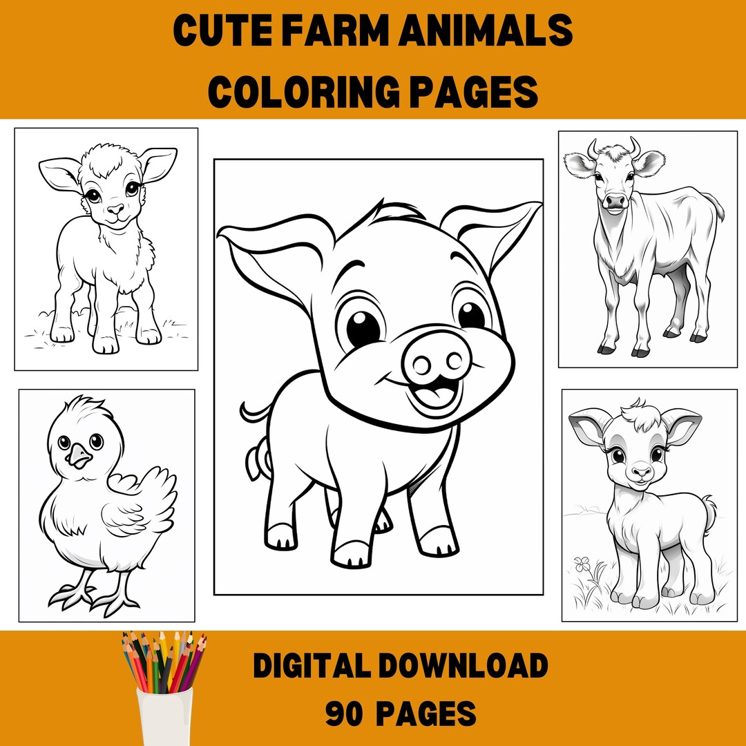 90 Cute Farm Animals Coloring Pages for Kids, Printable Coloring Gift ...