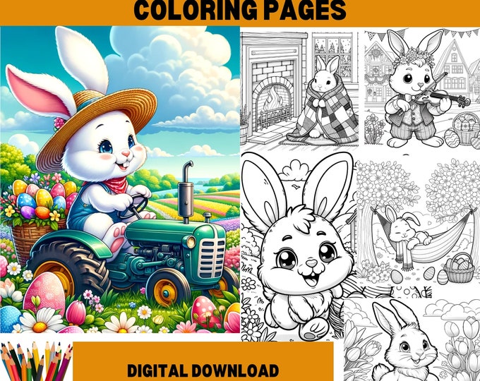 Bunny Rabbits Printable Coloring Book Pages for Kids, Cute Rabbits Book ...