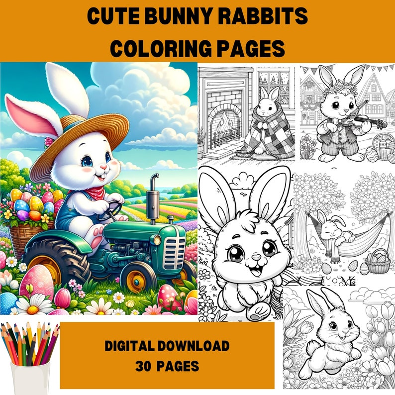Bunny Rabbits Printable Coloring Book Pages for Kids, Cute Rabbits Book ...