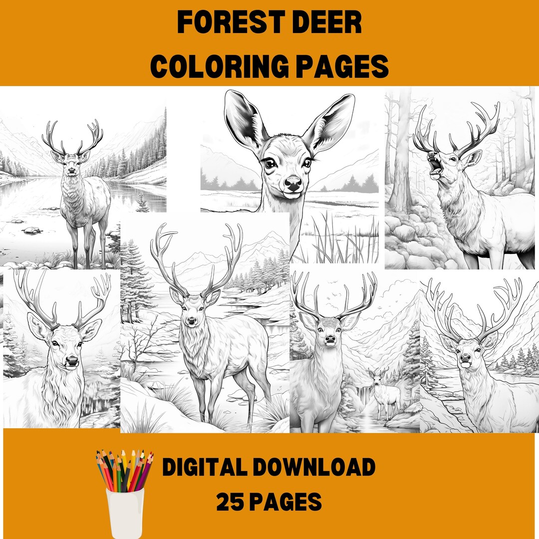 Forest Deer Coloring Pages, Whimsical Wildlife Coloring Book Printable ...
