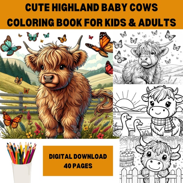 Highland Cow Colouring Book - Etsy