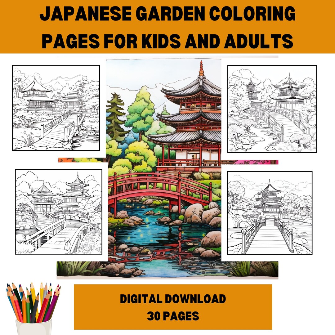 Beautiful and Zen Japanese Garden Landscape Coloring Book serene ...