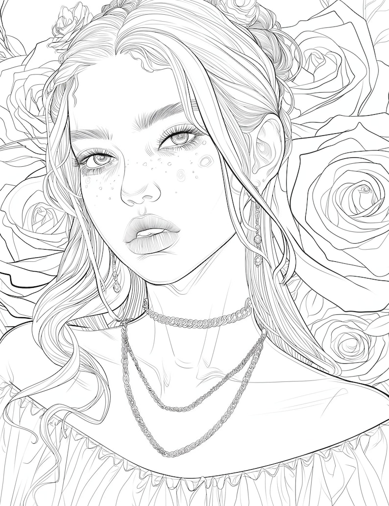 Pretty Woman Coloring Pages for Adults, Pretty Girl Coloring Sheets ...