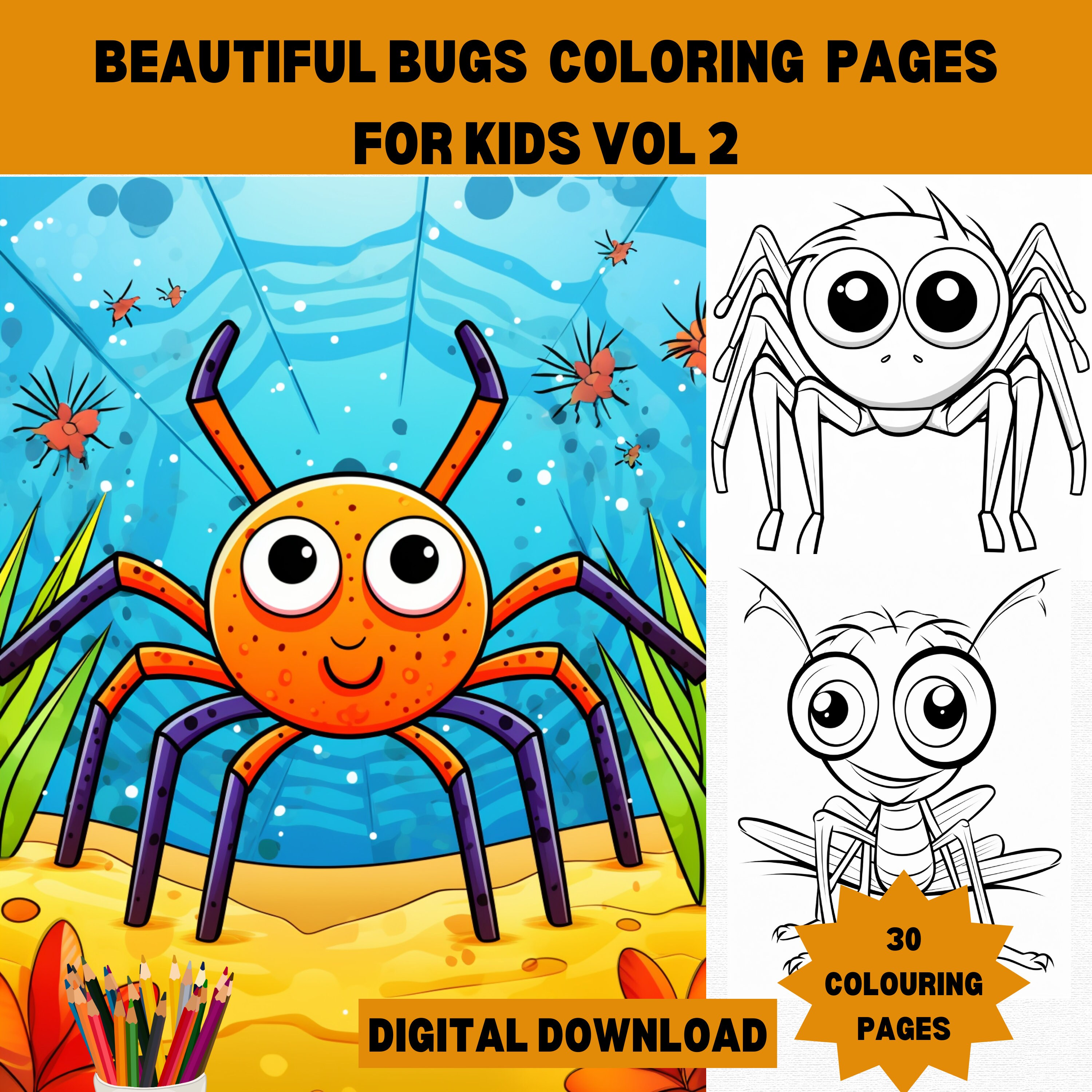 Learn Bugs Coloring Pages for Kids: Printable Insect Coloring Book ...