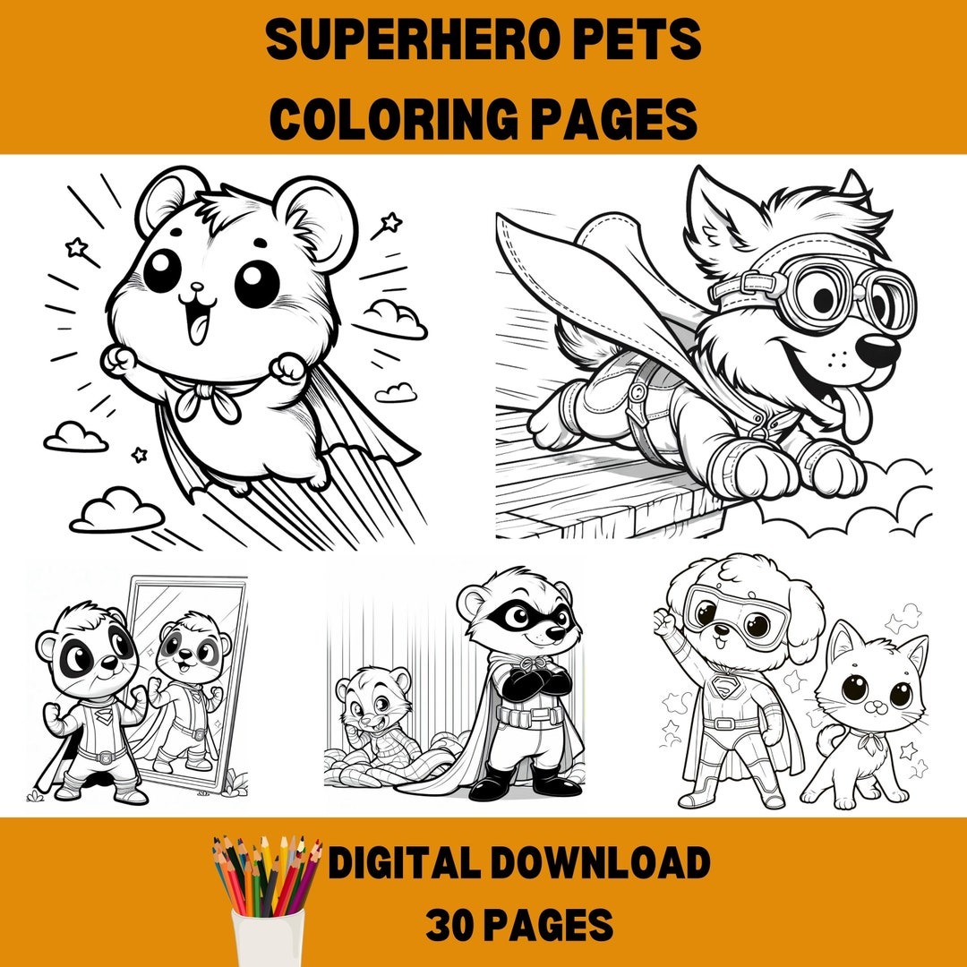 Superhero Pets Coloring Pages - Etsy