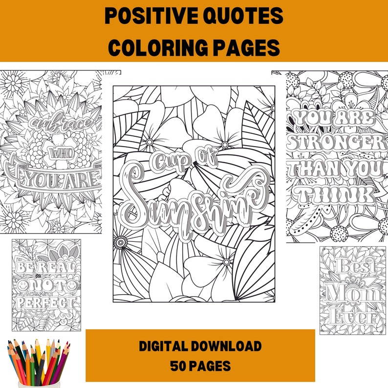 Positive Quotes Coloring Pages - Etsy