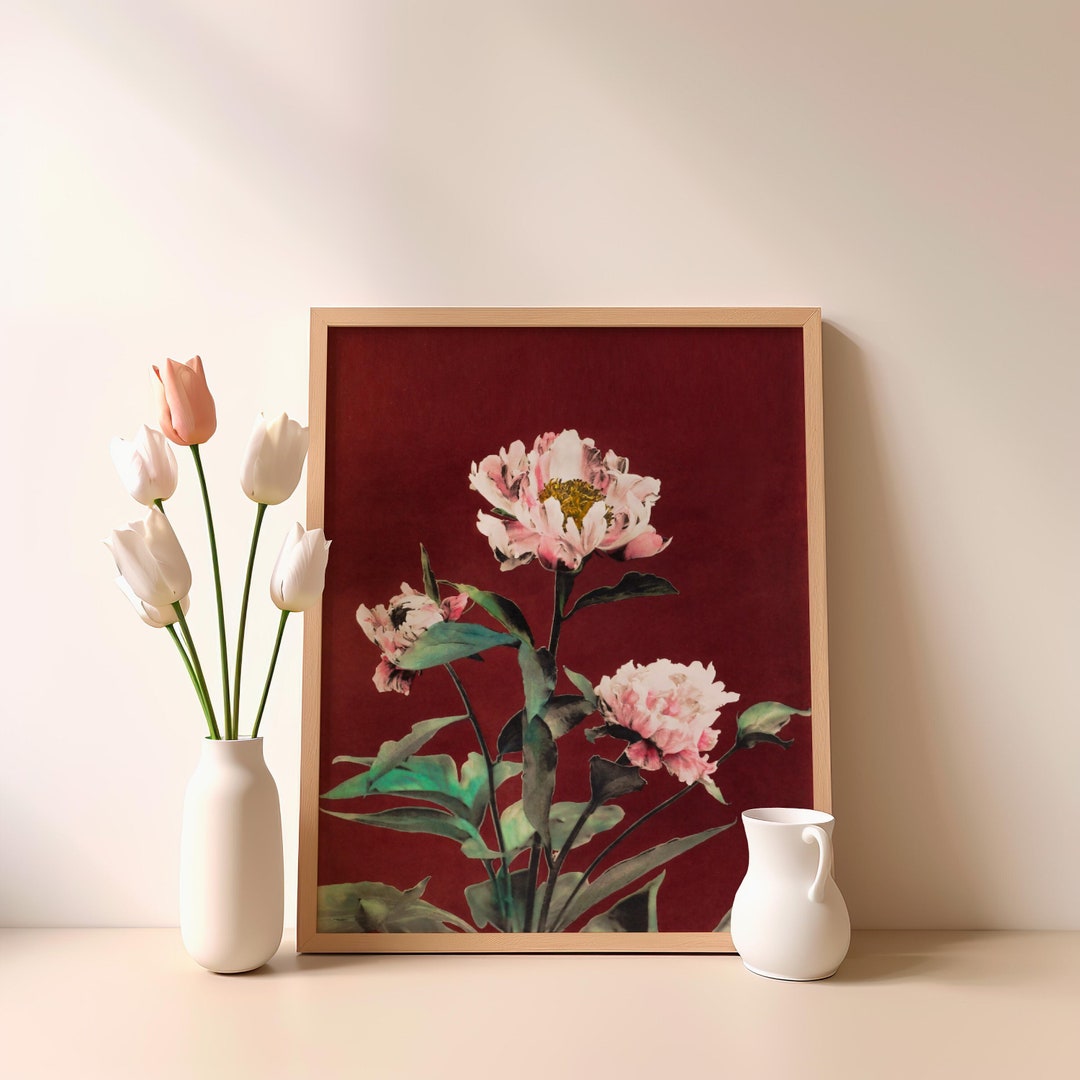 Japanese Peony Flowers, Printable Wall Art, Ogawa Kazumasa Print, Wabi ...