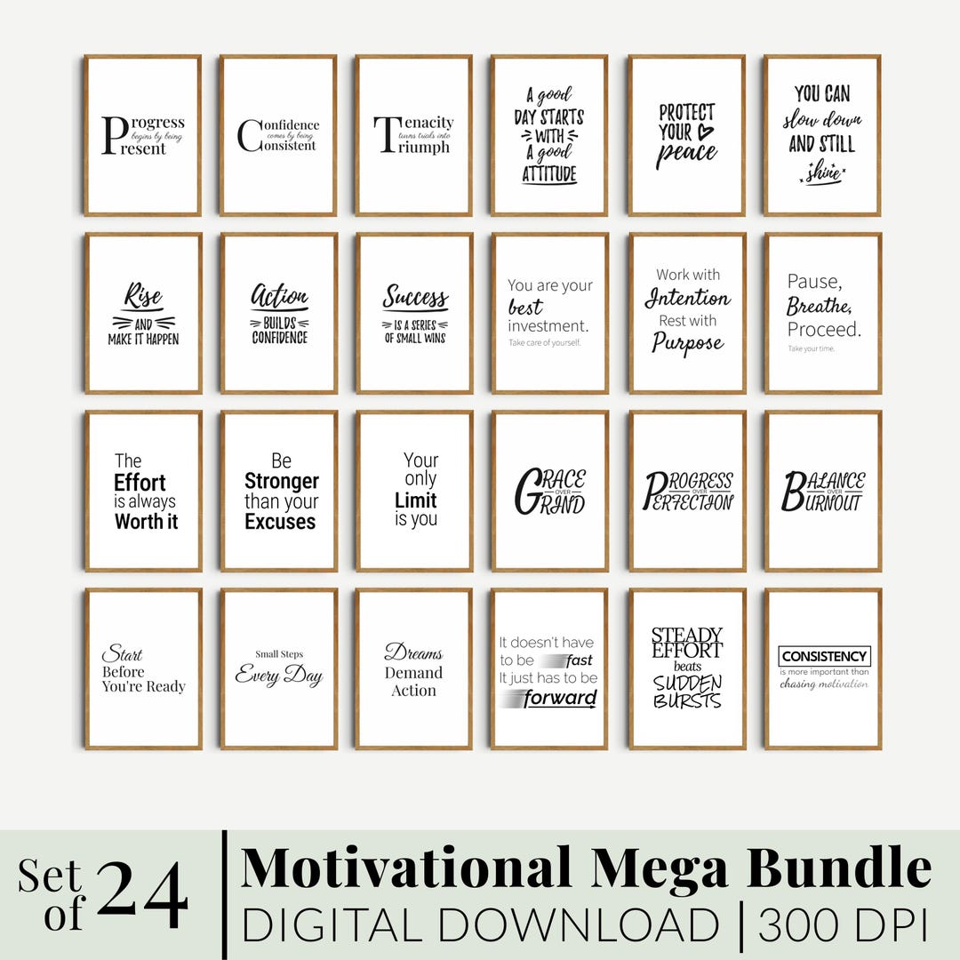 Motivational Quote Bundle | 24 Printable Wall Art Posters for Focus ...